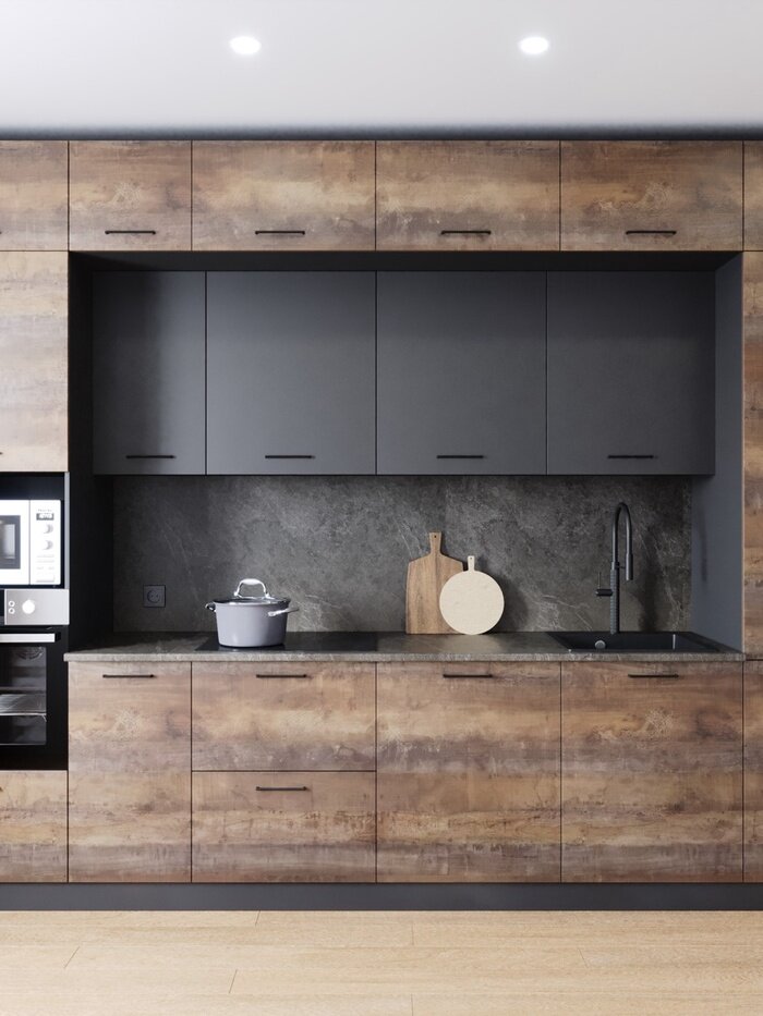 Кухонный гарнитур прямой «трансильвания», 3400×600 мм, цвет антрацит/трансильвания детройт