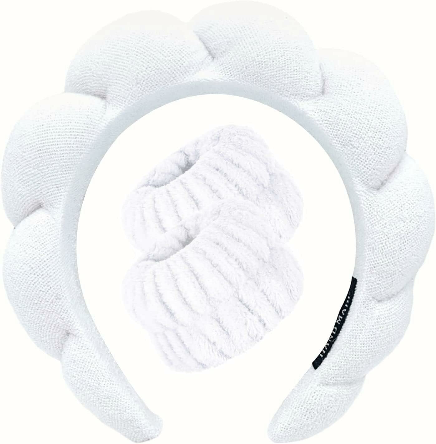 Набор из повязки на голову, браслета и резинки для волос/браслета для спа-процедур, для умывания и ухода за кожей лица, изготовлен из мягкой махровой ткани, пушистой губки, подходит для нанесения макияжа и принятия ванны, розовый.