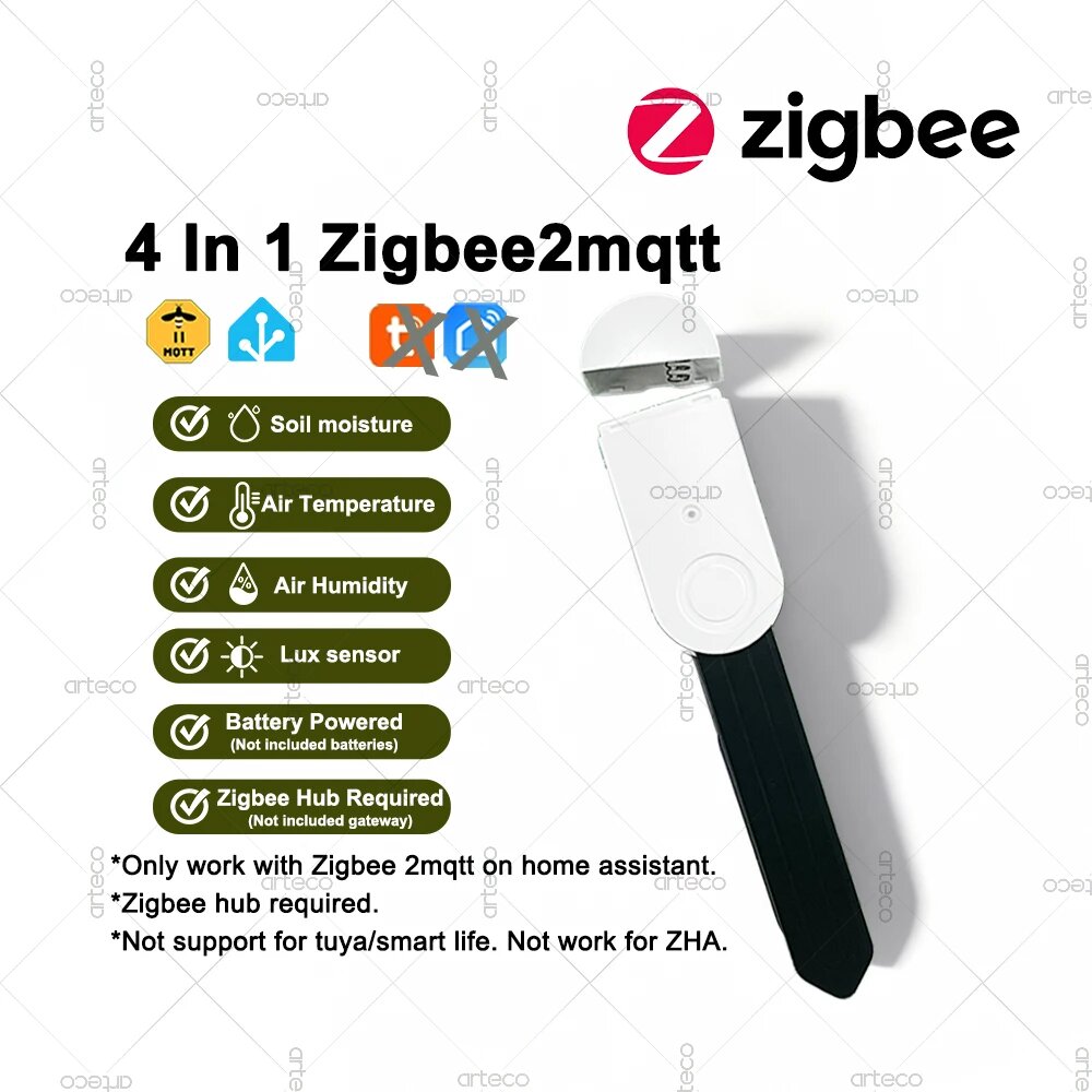 Датчик влажности почвы Zigbee, измеритель температуры и влажности, датчик освещенности для автоматизации сада, детектор орошения, для Tuya/Z2M