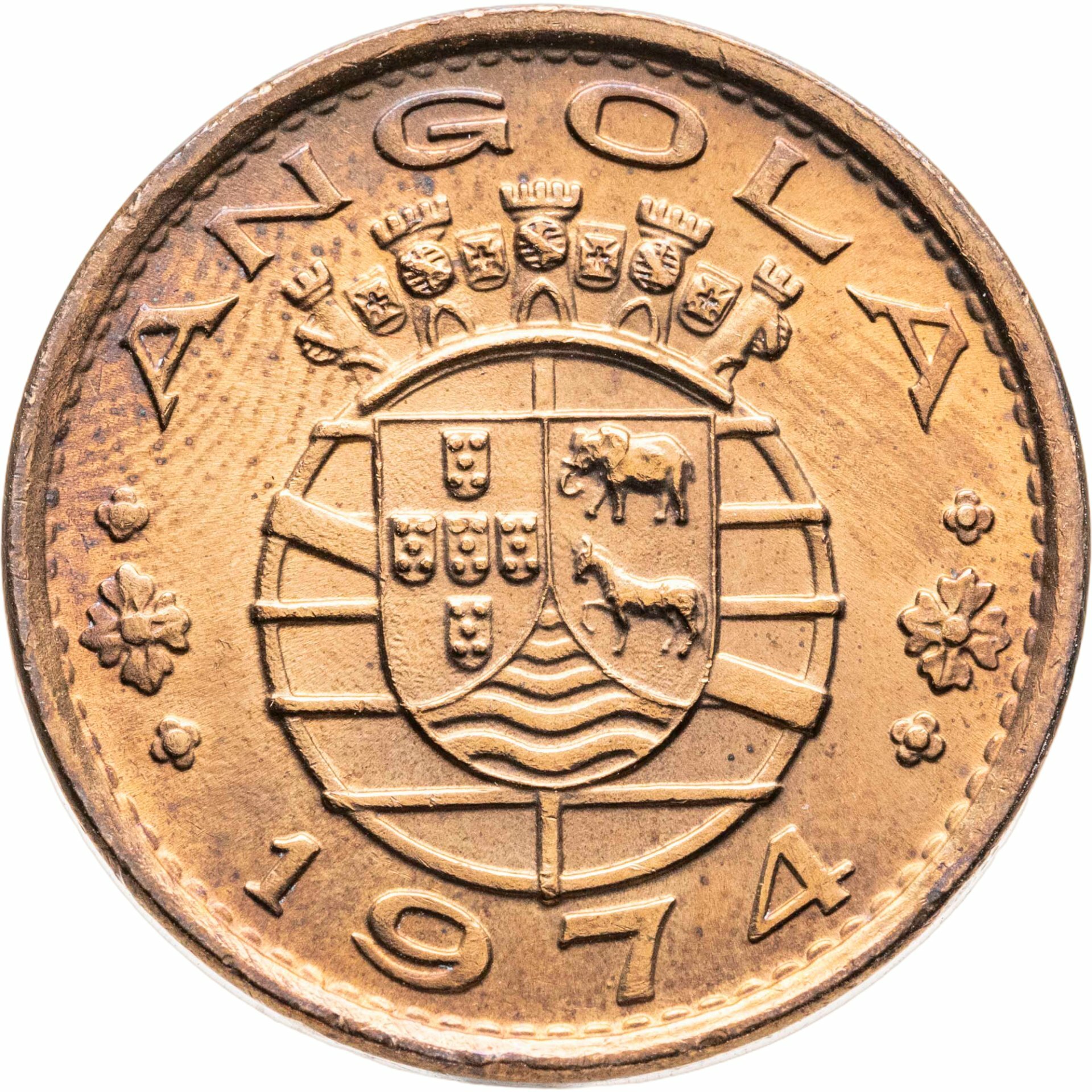 Ангола Португальская 1 эскудо escudo 1974, Бронза, в сохранности UNC