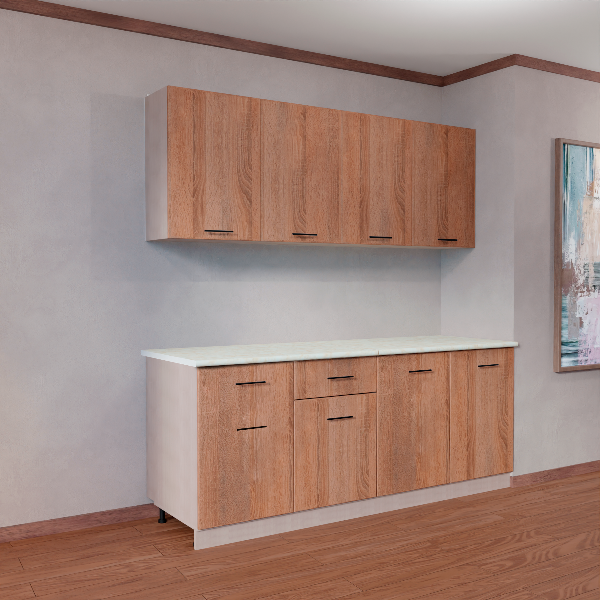 Кухонный гарнитур 2м Алеся со столешницей и черными ручками