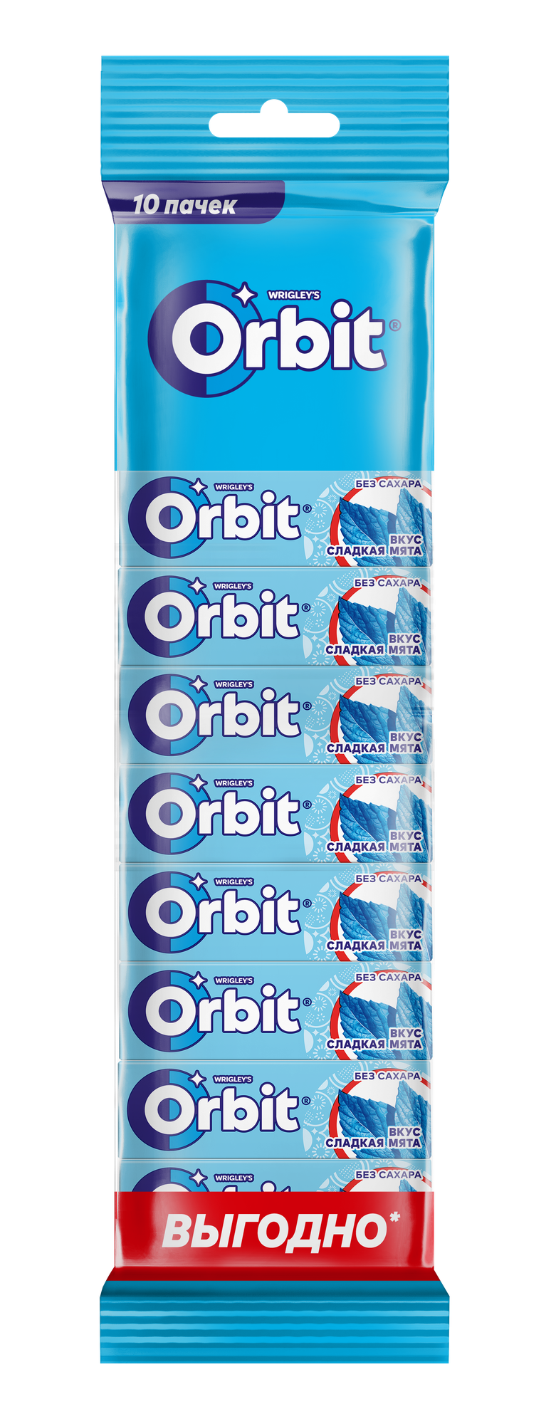 Жевательная резинка Orbit Сладкая мята без сахара, 10 пачек по 13,6 г