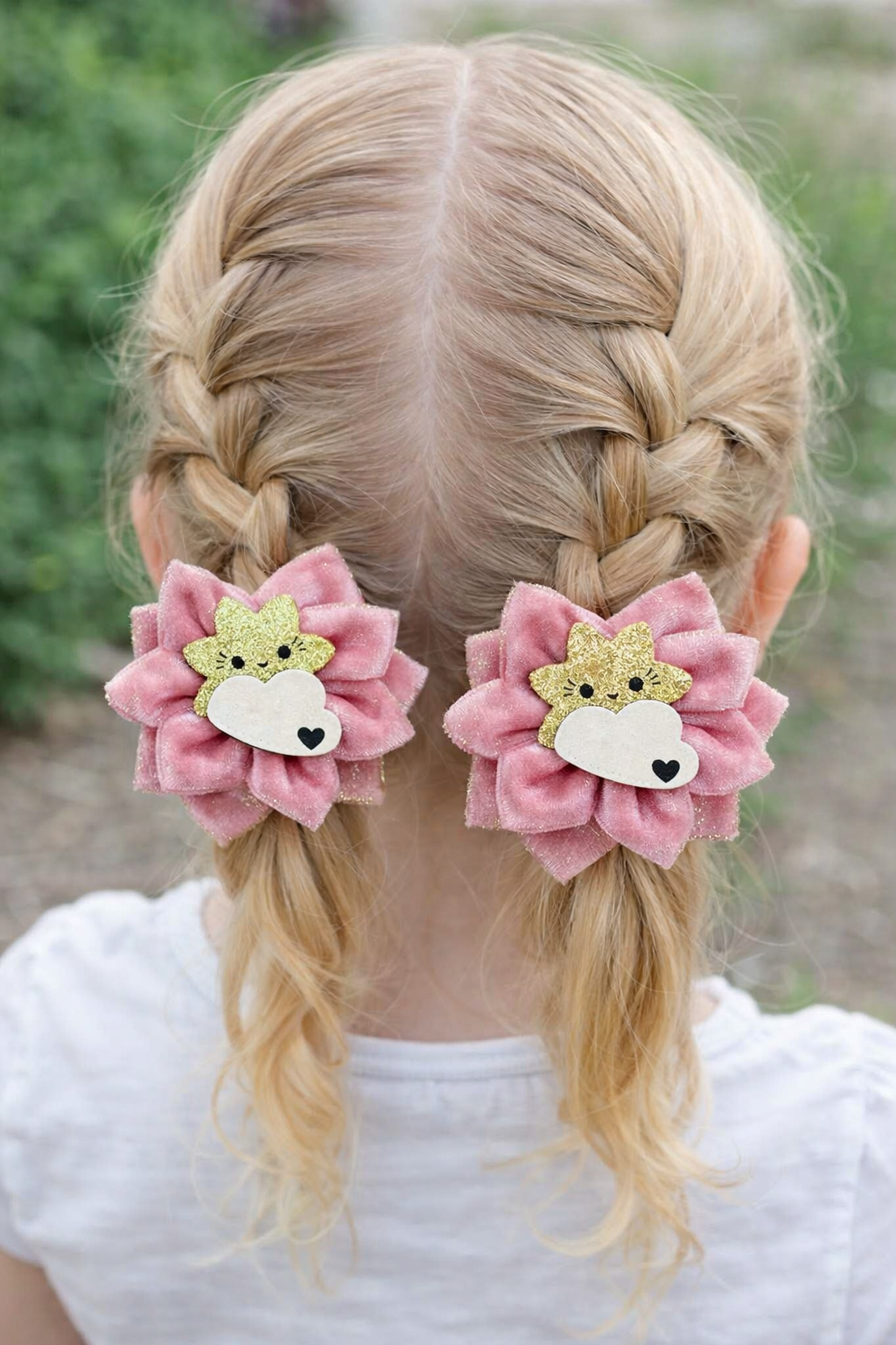 Бантики для волос Арт и Дизайн "Бархатные", розовые, золотистые, текстиль, декоративная кожа