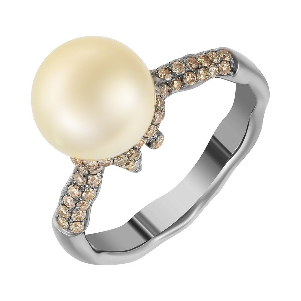 Кольцо, золото, 750 проба, жемчуг, бриллиант