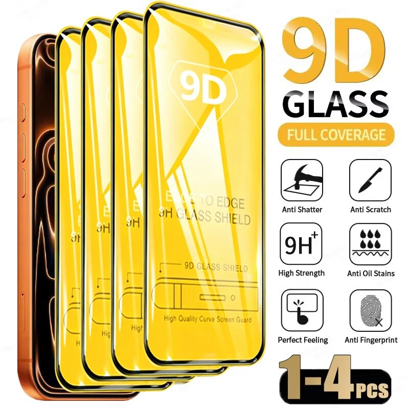 Защитное стекло 9D, 4 шт. для iPhone 16