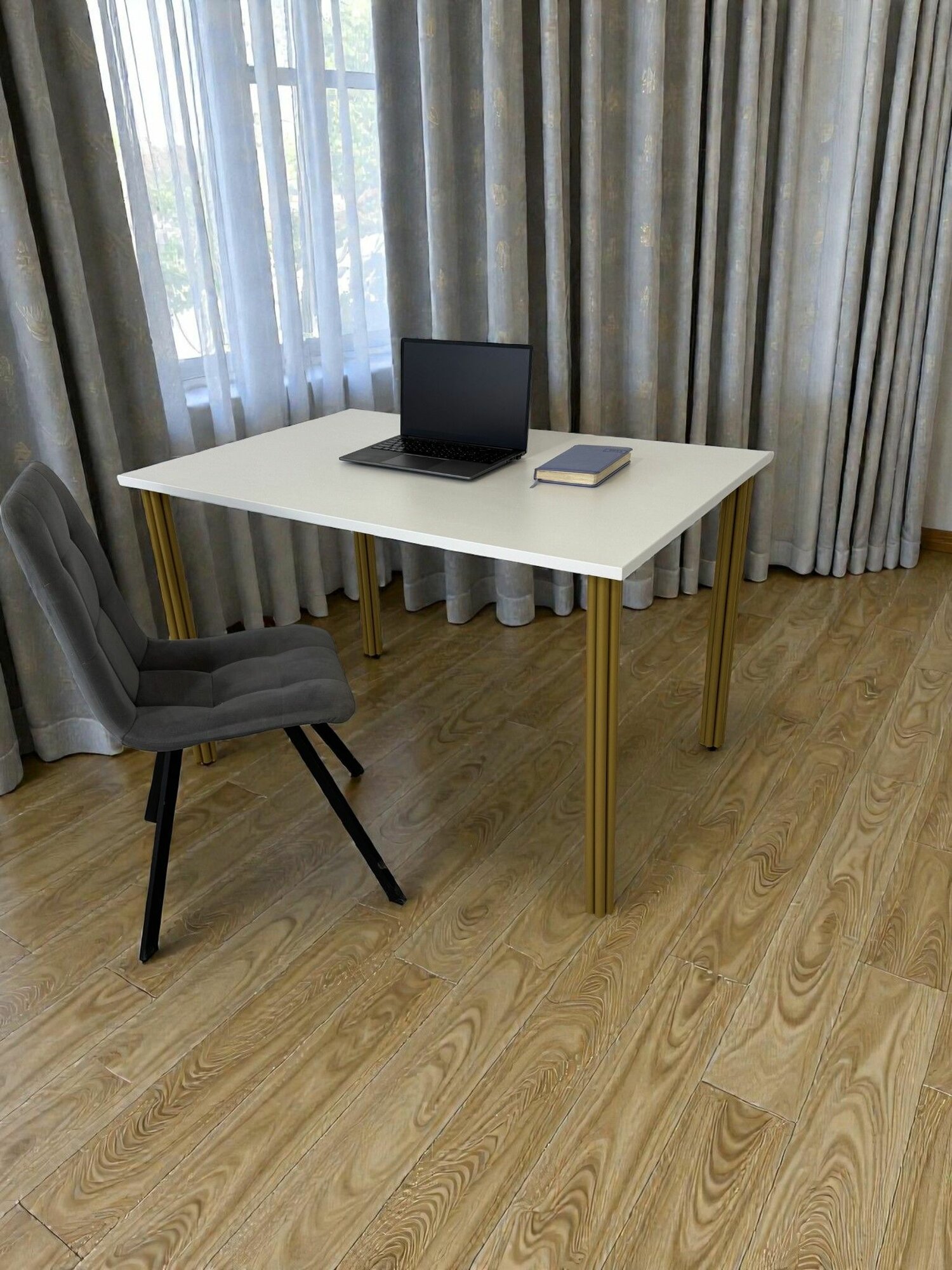 Стол дизайнерский компьютерный/ цвет столешницы Белый, 120*80 см. Ножки золото.