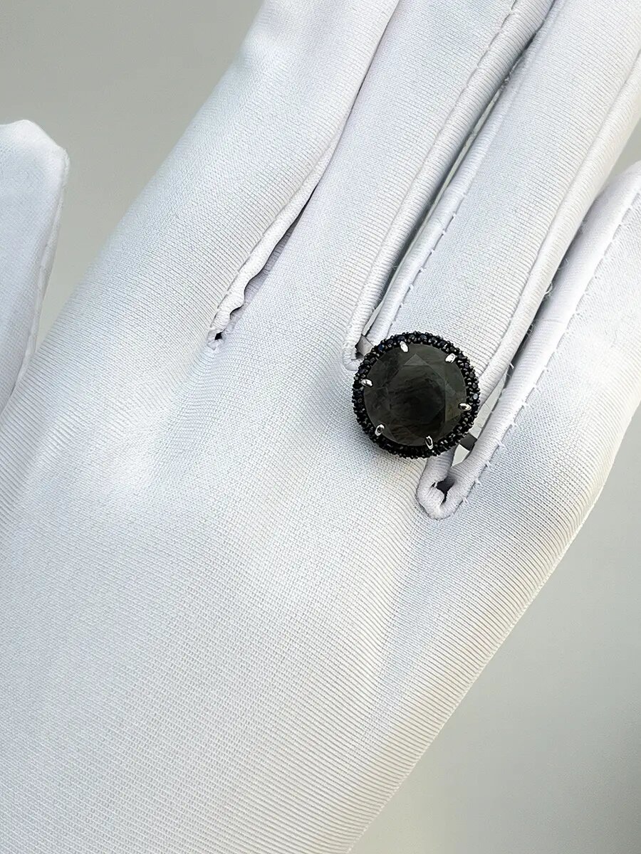 Кольцо, серебро, 925 проба, родирование, чернение, сапфир, александрит