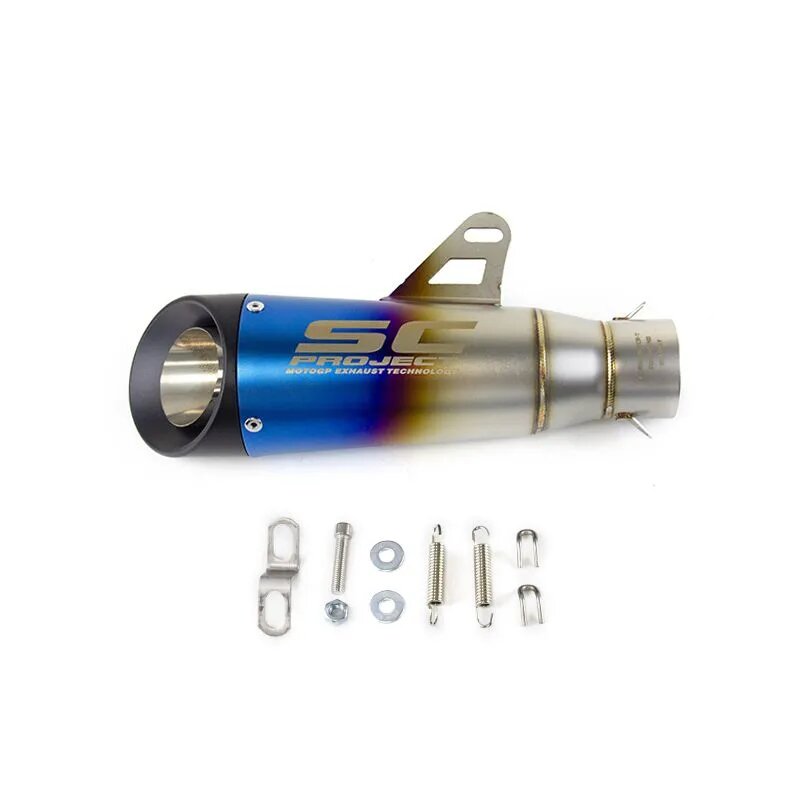 Глушитель SC Project для мотоцикла прямоток универсальный на питбайк синий
