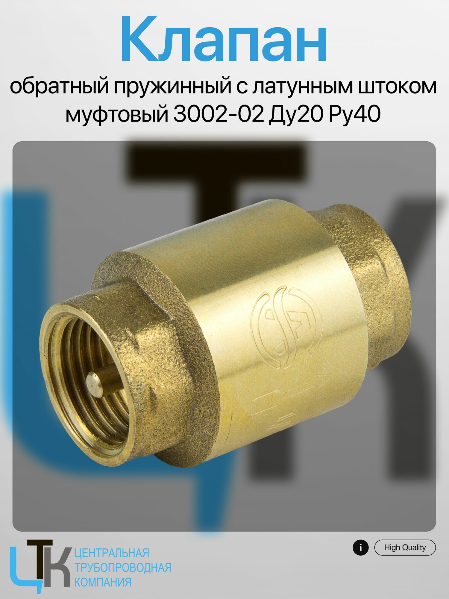 Клапан обратный пружинный с латунным штоком муфтовый 3002-02 Ду20 Ру40
