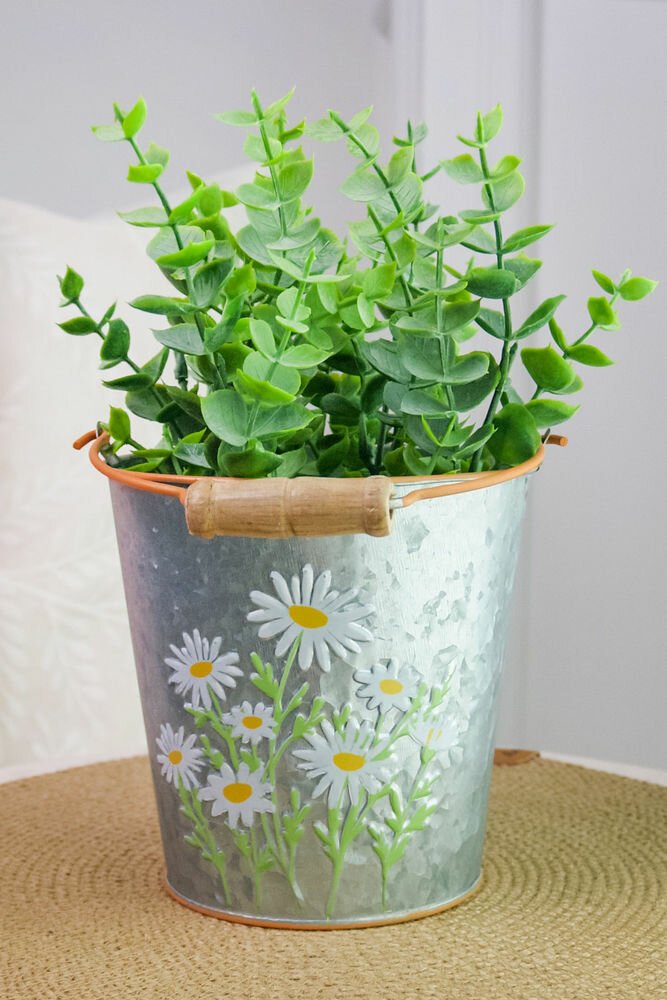 Металлическое кашпо ведерко С ромашками малое, металл, 13 см, Boltze 2031323/9715836