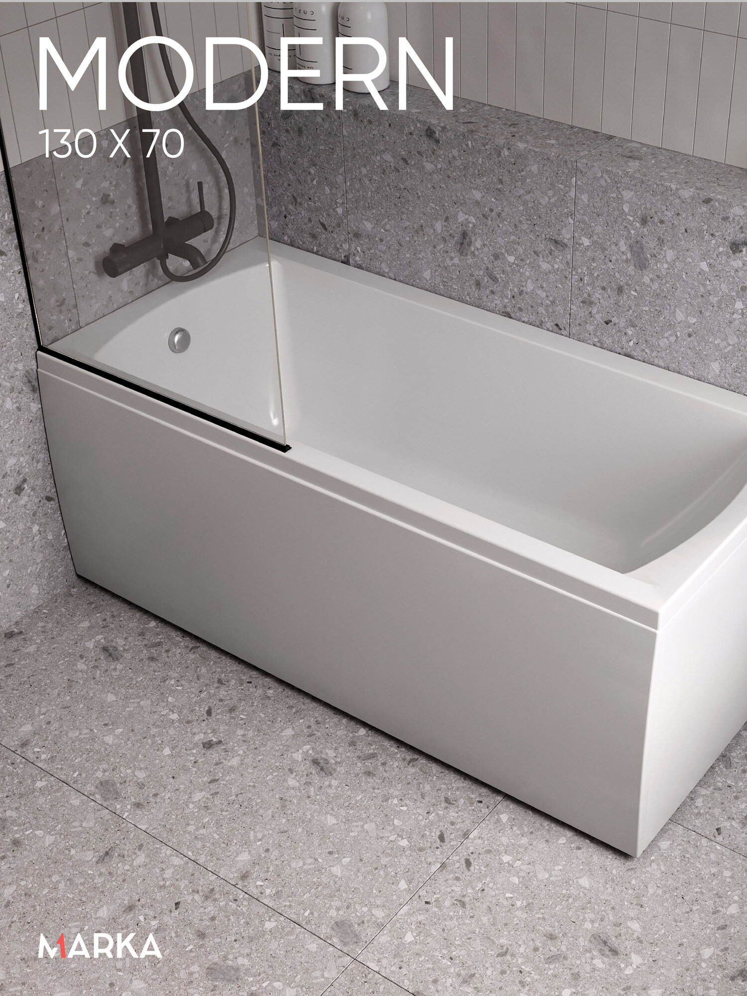 Акриловая ванна 130x70 см прямоугольная Marka One MODERN 01мод1370