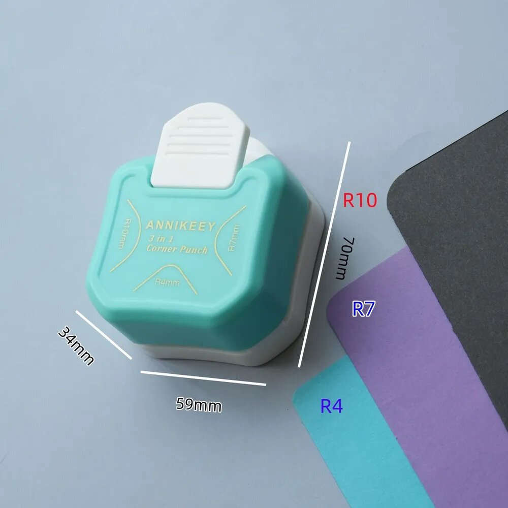 Дырокол фигурный ANNIKEEY 3 в 1 для углов, до 2 листов, салатовый, для скрапбукинга и творчества