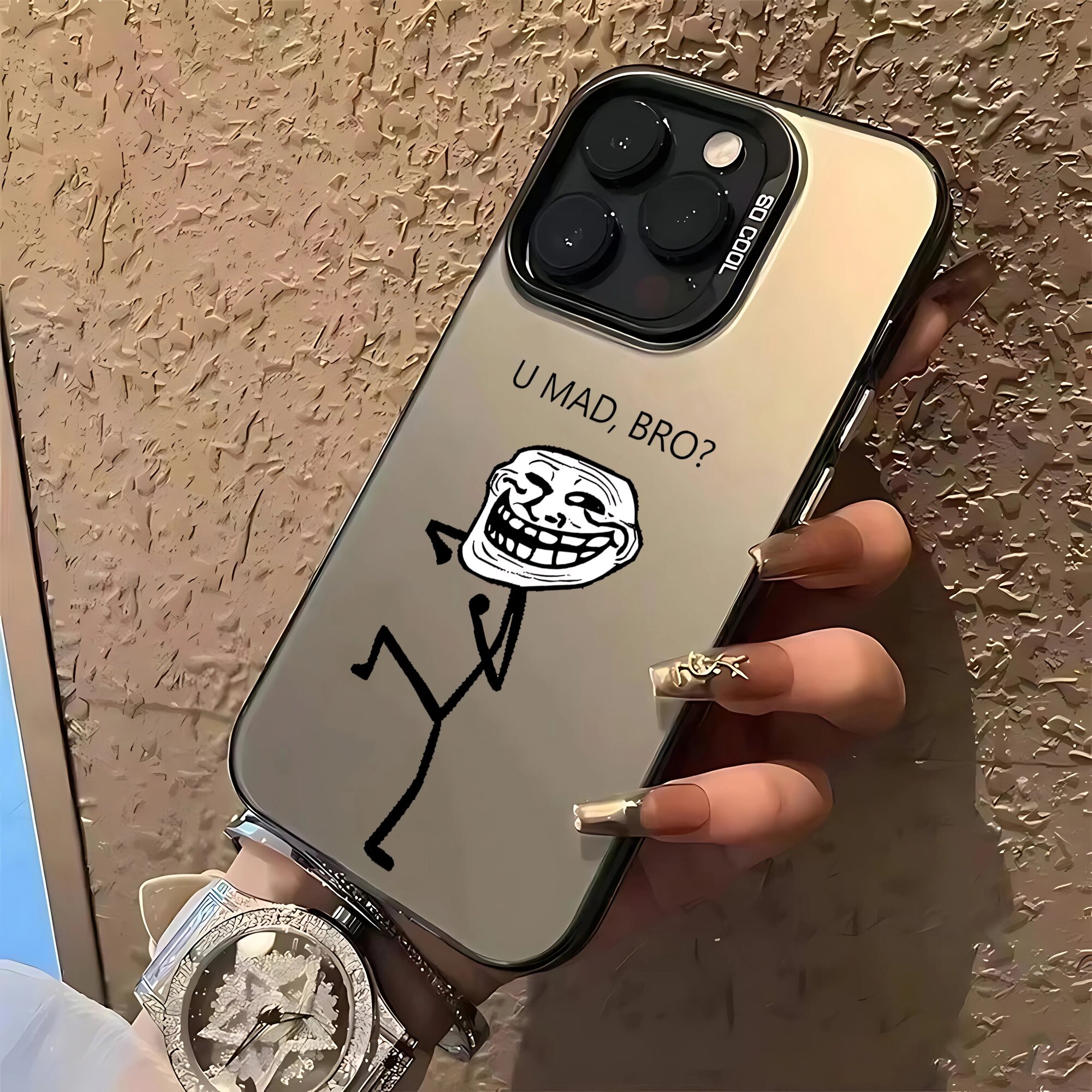 Забавный чехол для телефона с мемом Троллфейс для iPhone 17, 16e, 16, 15, CYB-358HKX193A2, iPhone 14