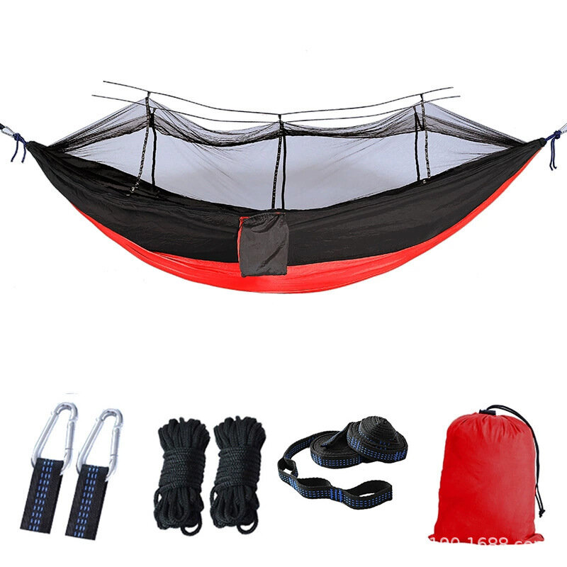 Подвесной гамак с противомоскитной сеткой для кемпинга на открытом воздухе, защита от комаров и переворачивания.