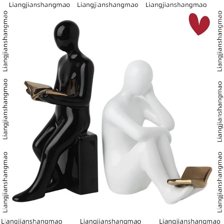 Статуэтка для книг из керамики, 22x8x26 см, белый, черный и золотой цвета, идеальный подарок — фото 1