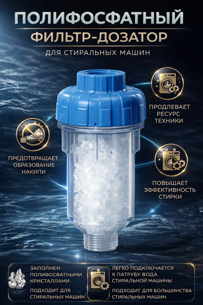 Колба-фильтр для посудомоечных и стиральных машин с полифосфатом 3/4'