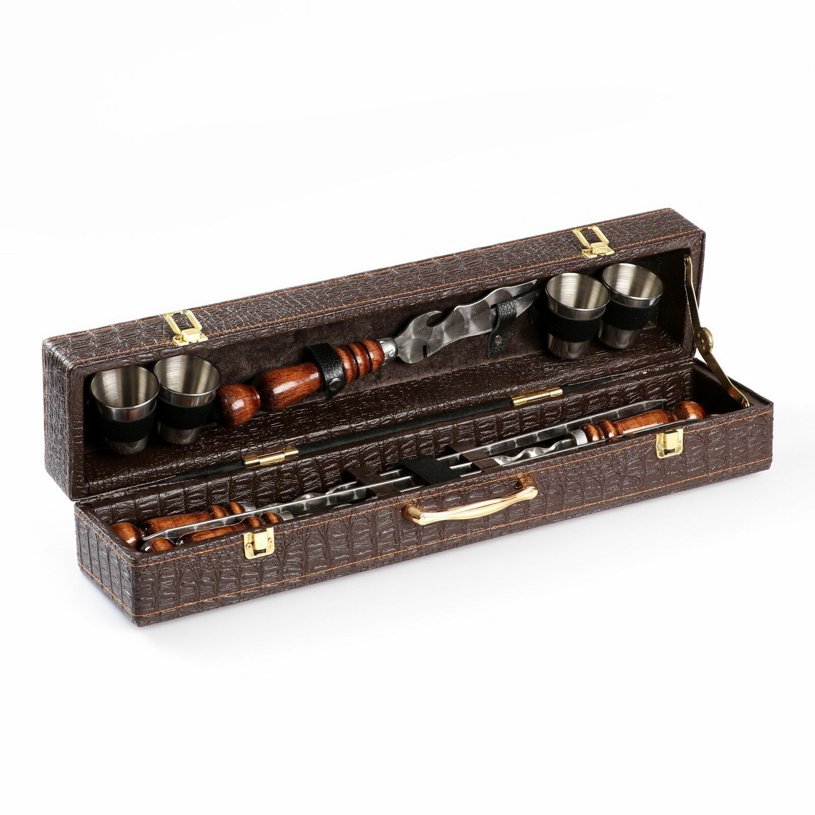 Набор с шампурами подарочный "Элит-XS" №13, в коробке из эко-кожи