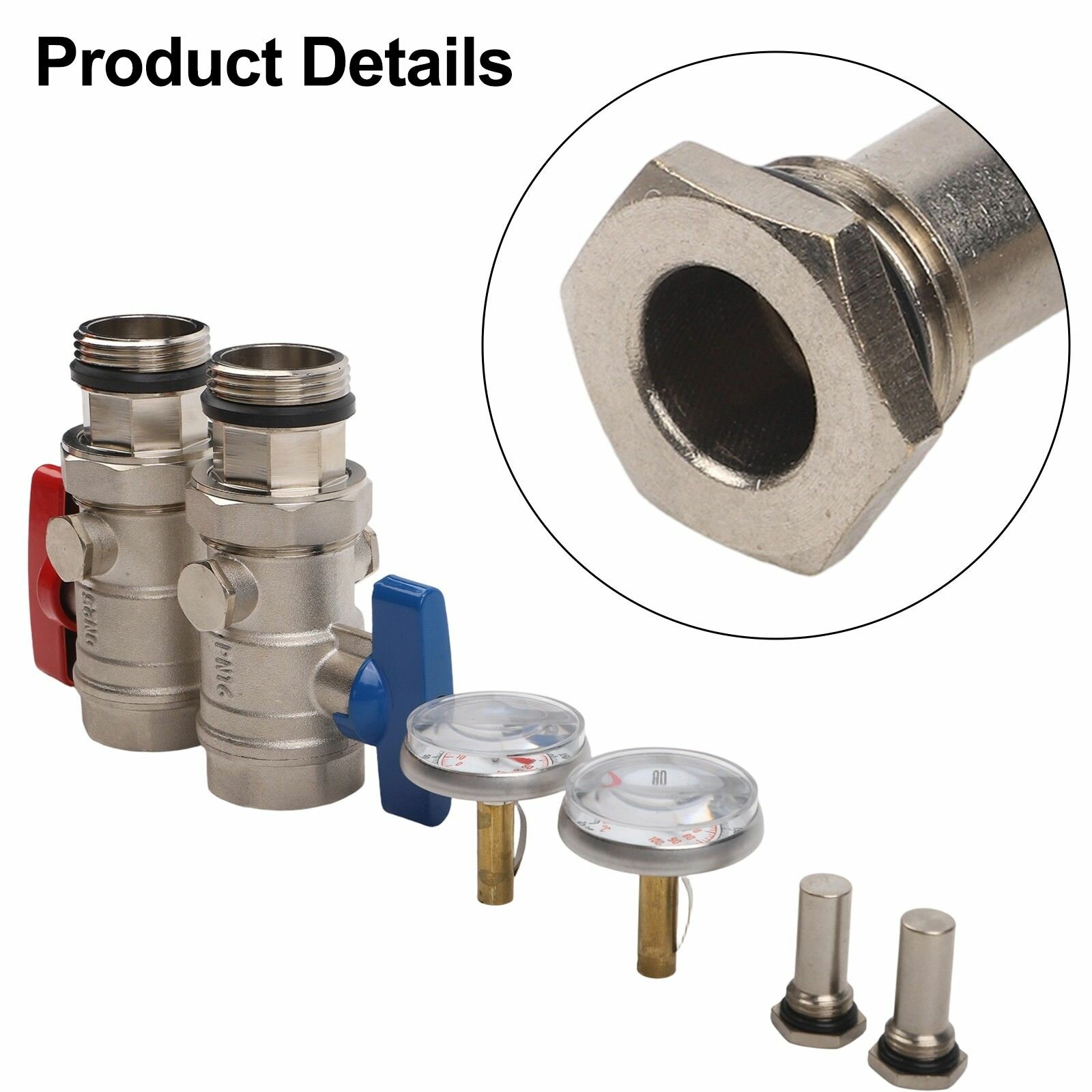 Комплект Шаровых Кранов 2шт с Термометром из Латуни для Распределителя Отопительного Контура