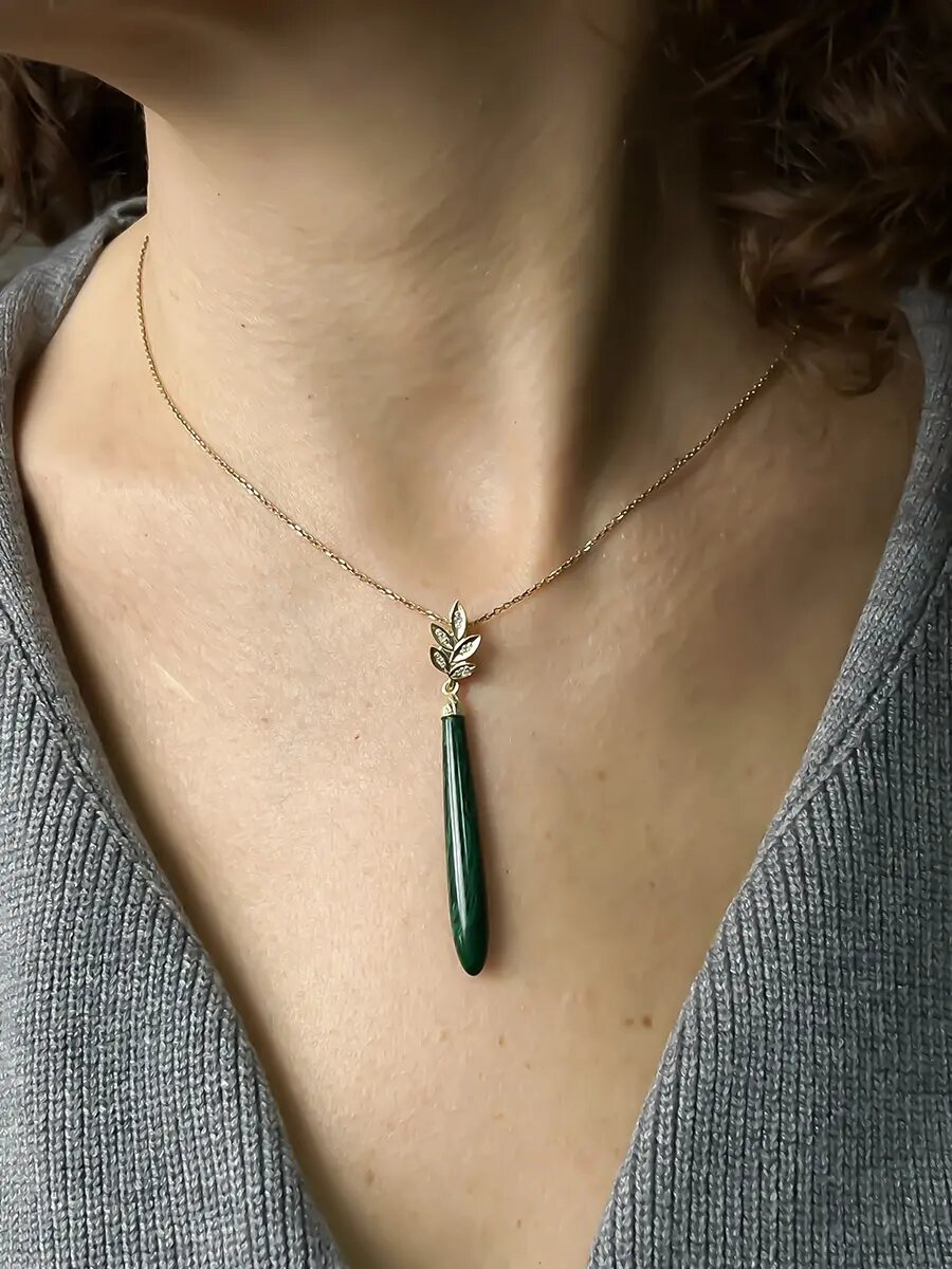 Подвеска, желтое золото, 585 проба, бриллиант, малахит