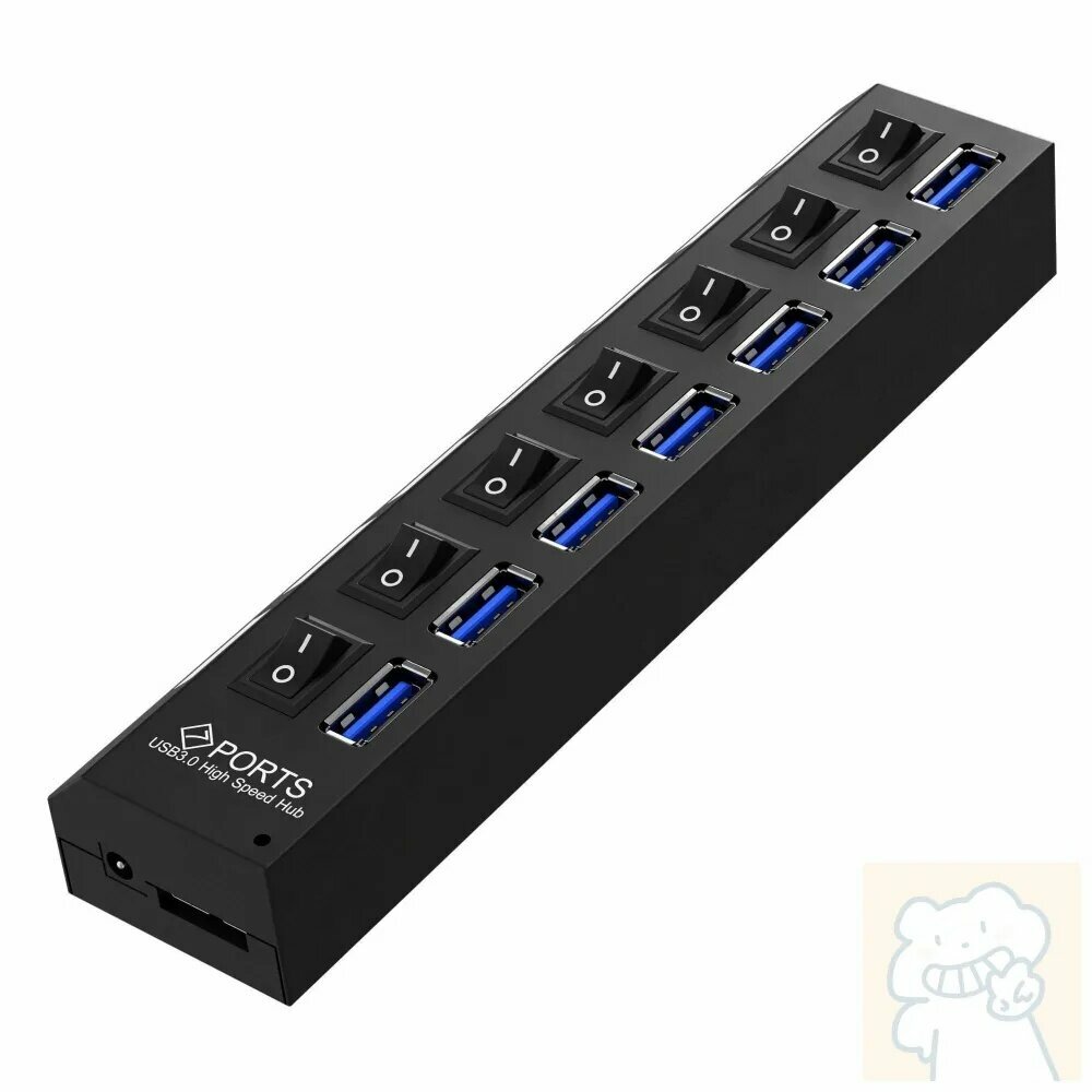 Активный USB-концентратор (Хаб) на 7 порто с питанием GSMIN AR-21 USB 3.0 + 6x USB 2.0 с сетевым адаптером (50 см) (USB 3.0 - AM/MicroBM) (Черный)