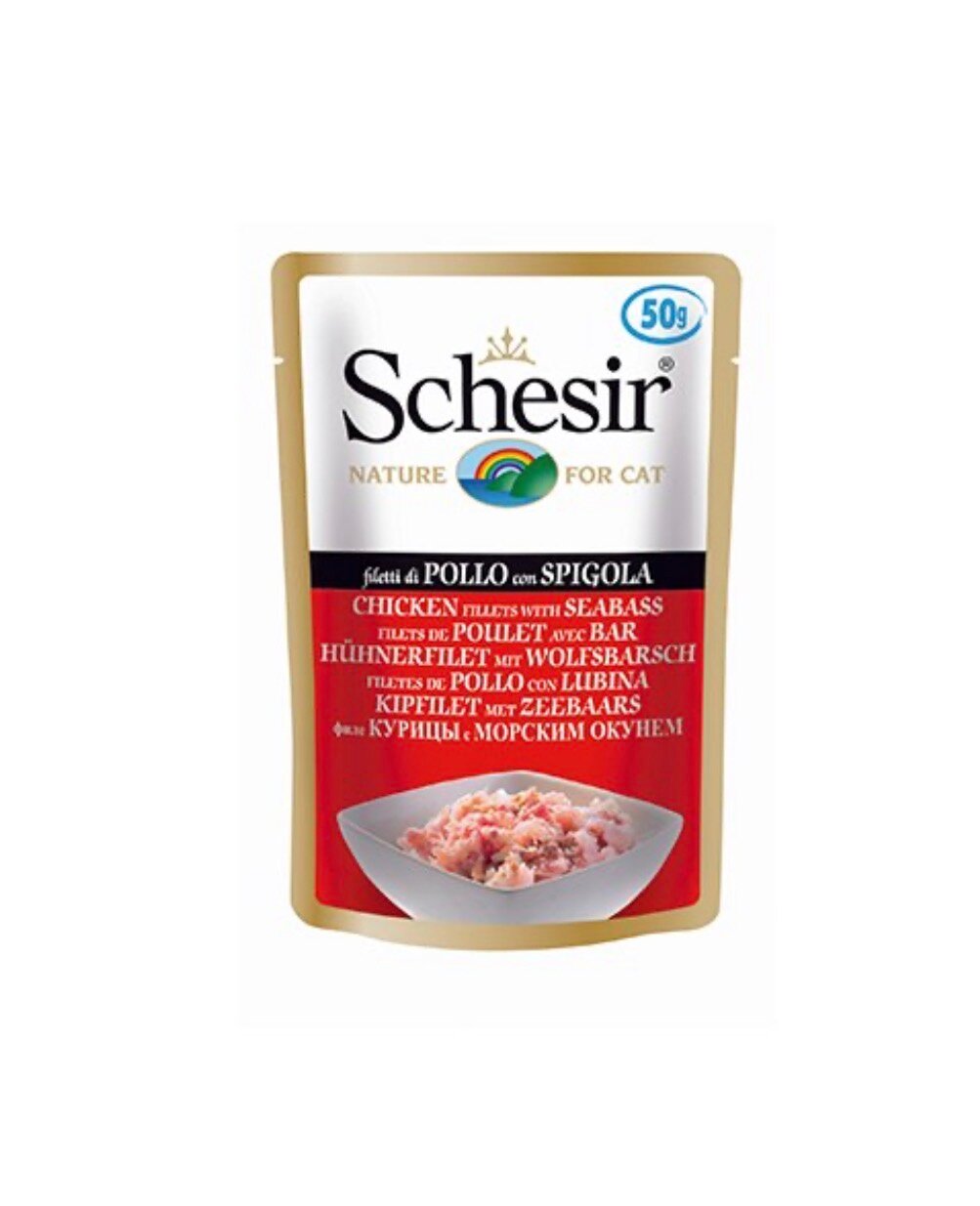 Schesir, паучи для кошек 85гр х 20шт со вкусом курица и сибаса