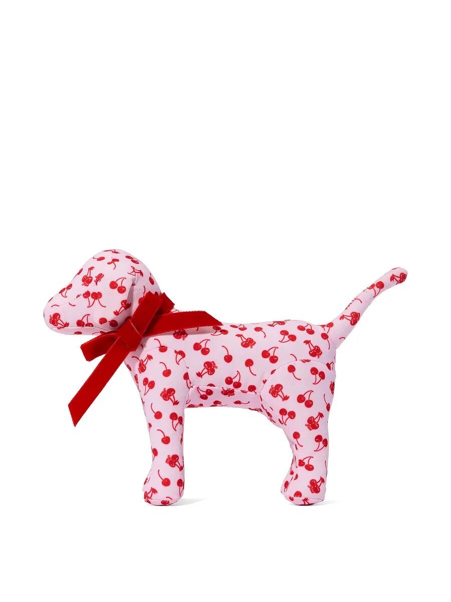 Игрушка Pink розовая с принтом и красным шарфом Galentine’s Day PINK Mini Dog