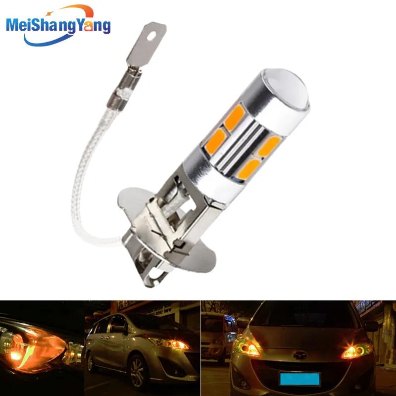 H3 10 SMD 5630 Светодиодный ные лампы для автомобиля, противотумансветильник фары s, дальние фары, высокая мощность, Автомобильные светодиодные лампы, источник света для парковки, 12 В, янтарный