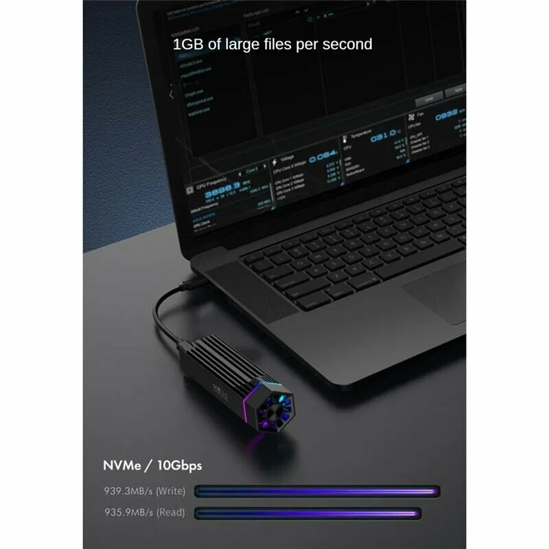 Корпус RGB SSD M.2 NVME PCI-E на USB3.1 Gen2 Type-C JMS583 10 Гбит/с радиатор для корпуса 2280/2260/2242/2230