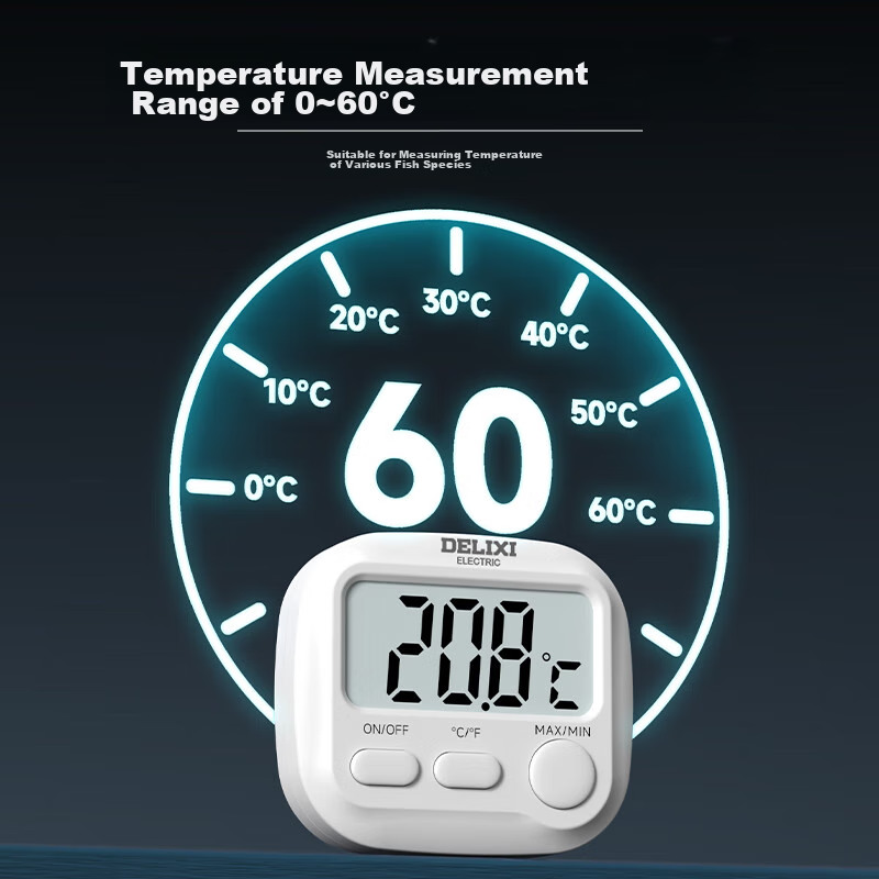 DELIXI Aquarium Thermometer, Electronic Digital Display, High-Precision Submersible Probe, Waterproof Water Temperature Meter for Fish Tanks