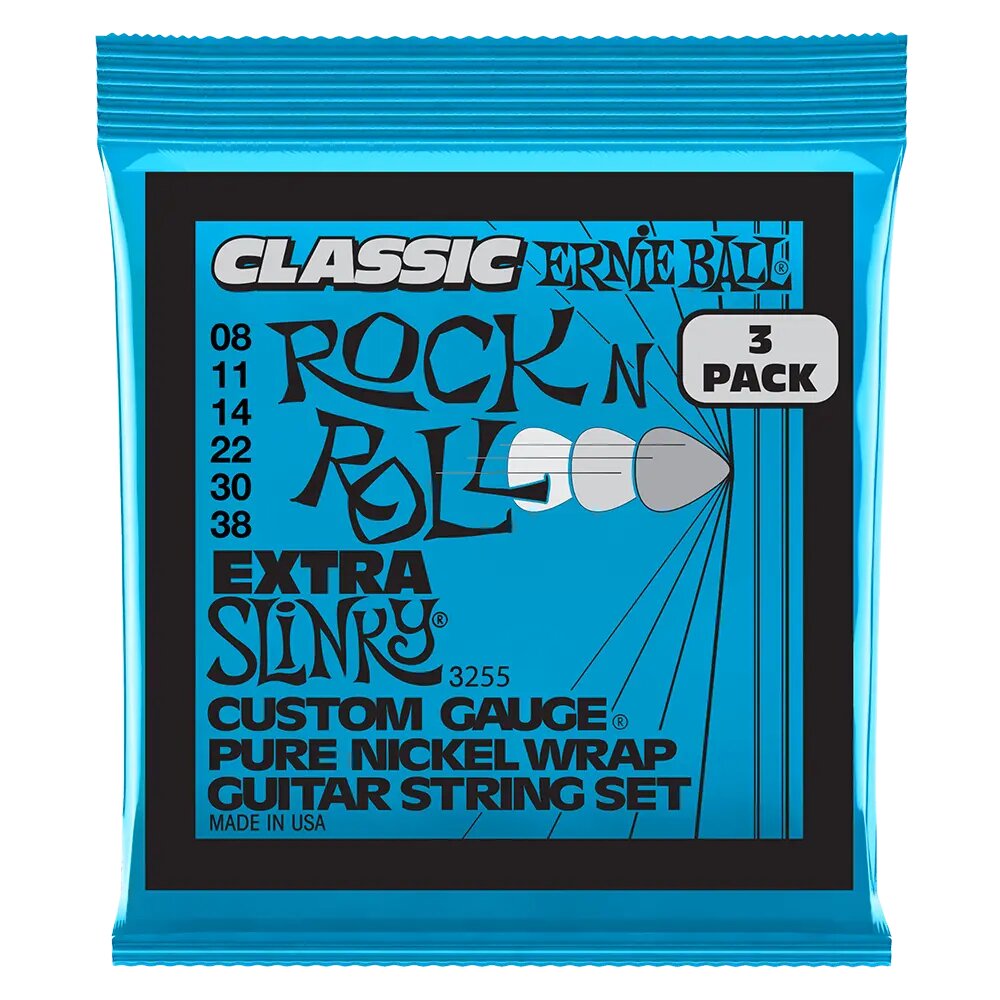 Струны для электрогитары ERNIE BALL 3255 Pure Nickel Extra Slinky Classic 3 Pack 8-38