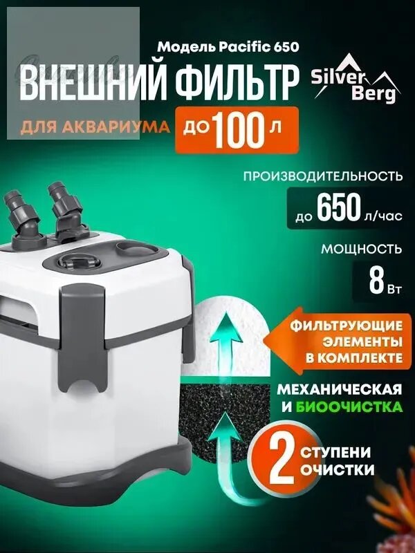 Внешний канистровый фильтр Pacific 650 для аквариумов до 100л с аэрацией