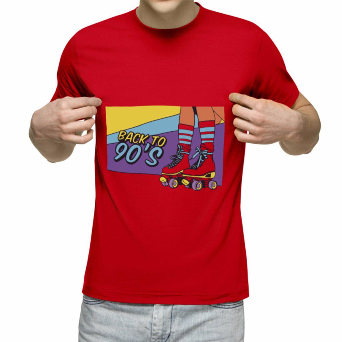 Мужская футболка «Ролики 90-х назад в прошлое!» (красный, L)