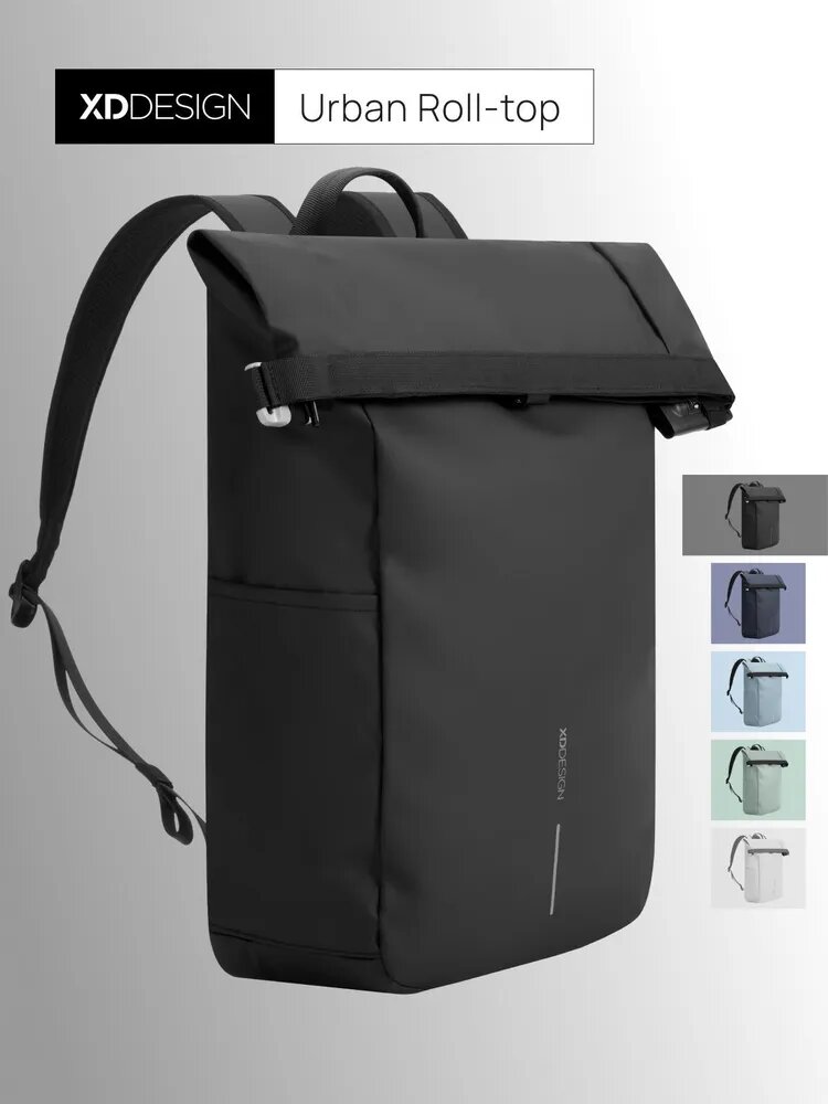 Рюкзак XD Design Urban Roll-top черный для переноски ноутбука до 16" и планшета до 12,9" защита от воды и воров