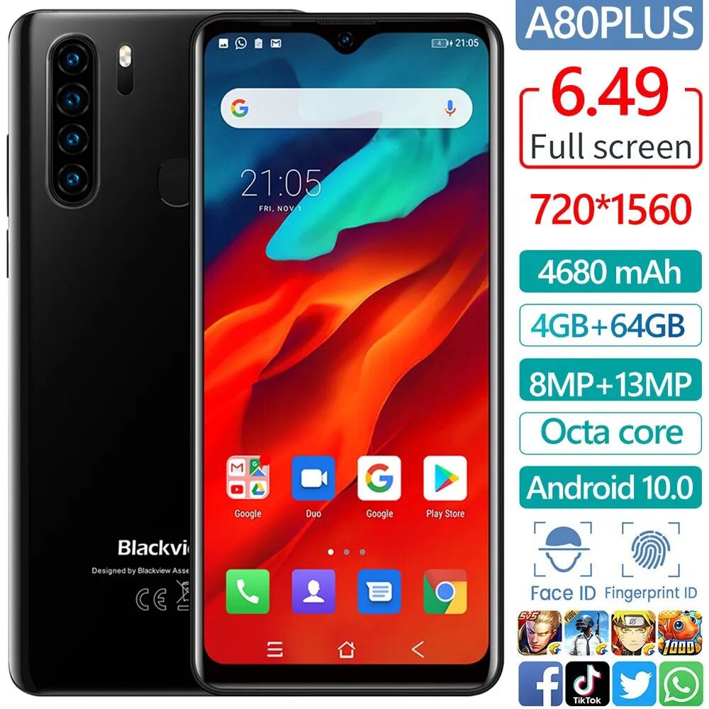 Blackview A80 Plus 4/32GB Black смартфон с NFC, Android 10, 6.49" HD+ экран — фото 1