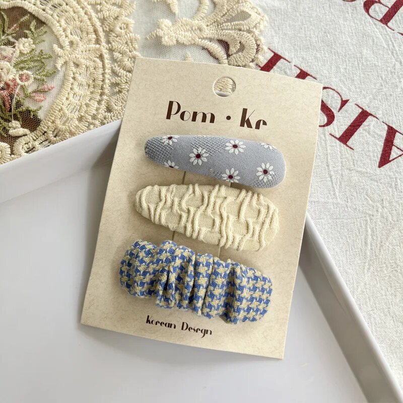 Клетчатые заколки для волос Cottagecore 3 шт 2 Light blue