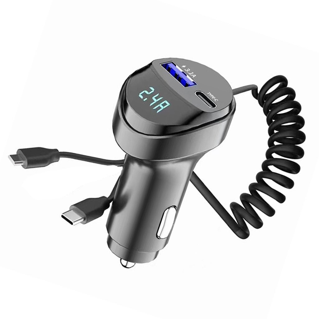 Автомобильные Зарядные устройства с двойным USB-разъемом Быстрая зарядка с Выдвижным Зарядным кабелем Для безопасного и эффективного питания Во время поездок