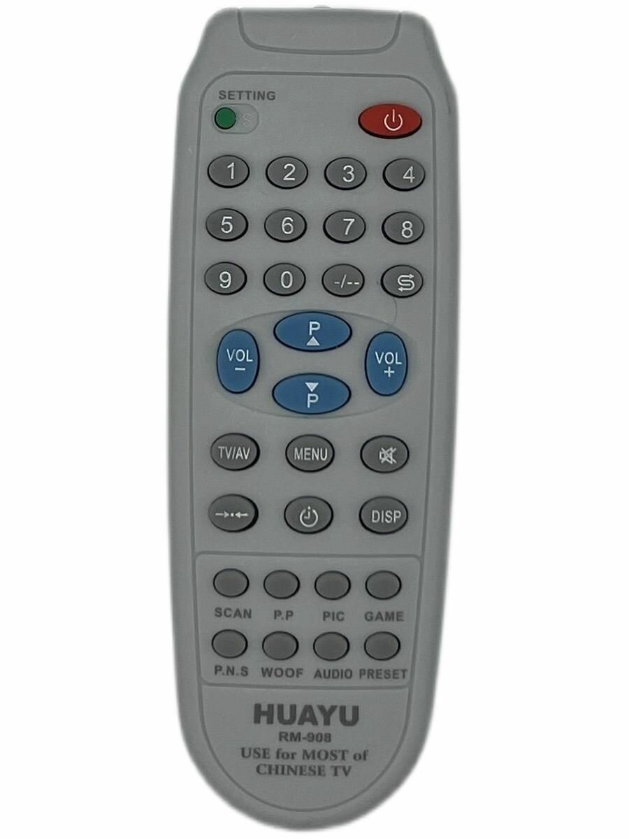 Пульт управления универсальный HUAYU RM-908, для китайских телевизоров AKIRA, DETRIN, FIVE, STAR, OPERA, SOWA, AVEST, DIGIMAX, KHINP, ORION, SUPER и другие