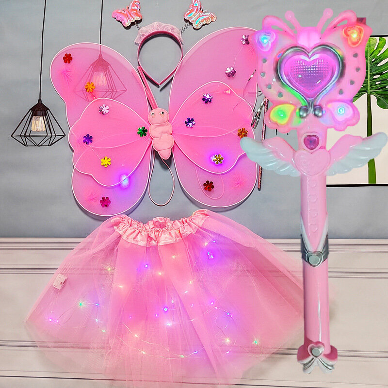 Крылья ангела-бабочки, светящийся аксессуар для спины девочки, детская волшебная палочка феи, игрушечный реквизит феи, волшебная палочка принцессы.