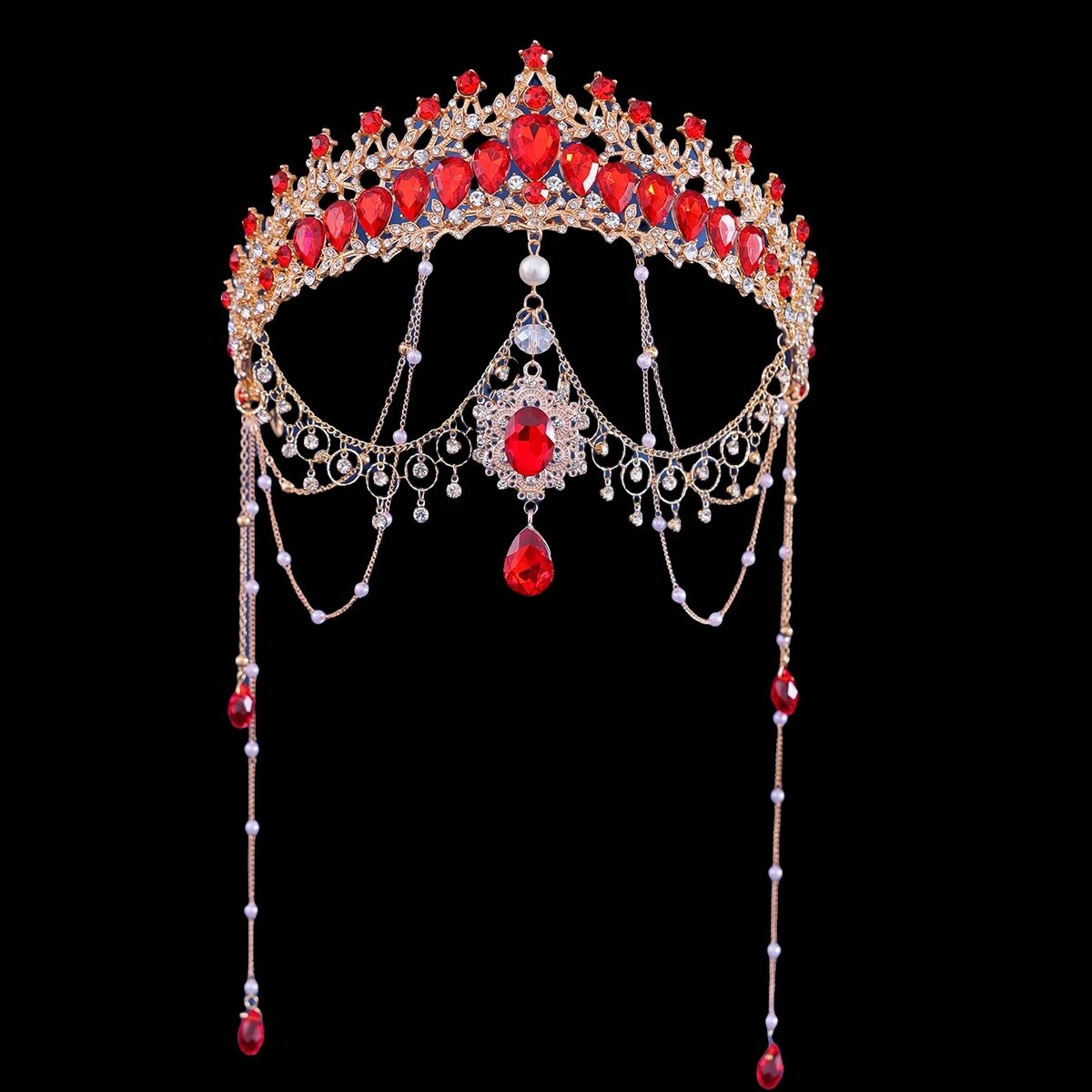 Корона с маской, красная, хрустальная tiara