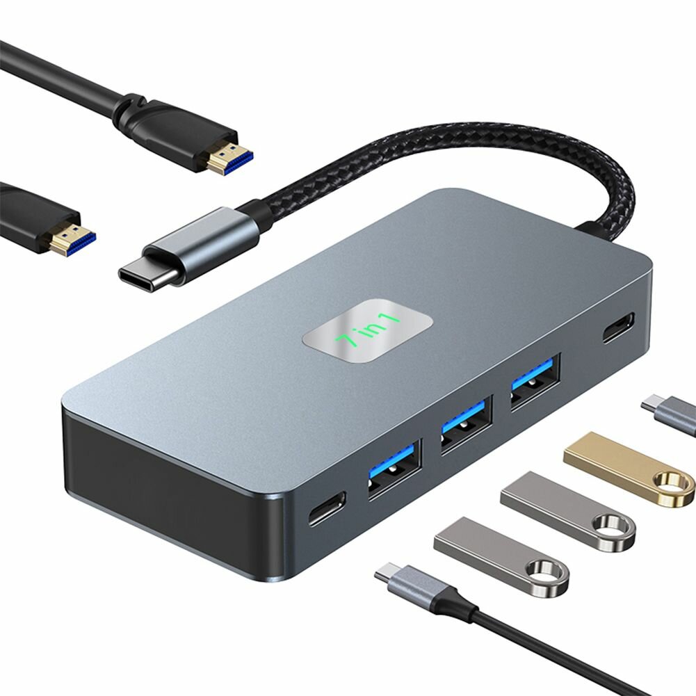USB-C док-станция для Dell XPS 13, HP EliteBook, Envy x360, с 2 HDMI