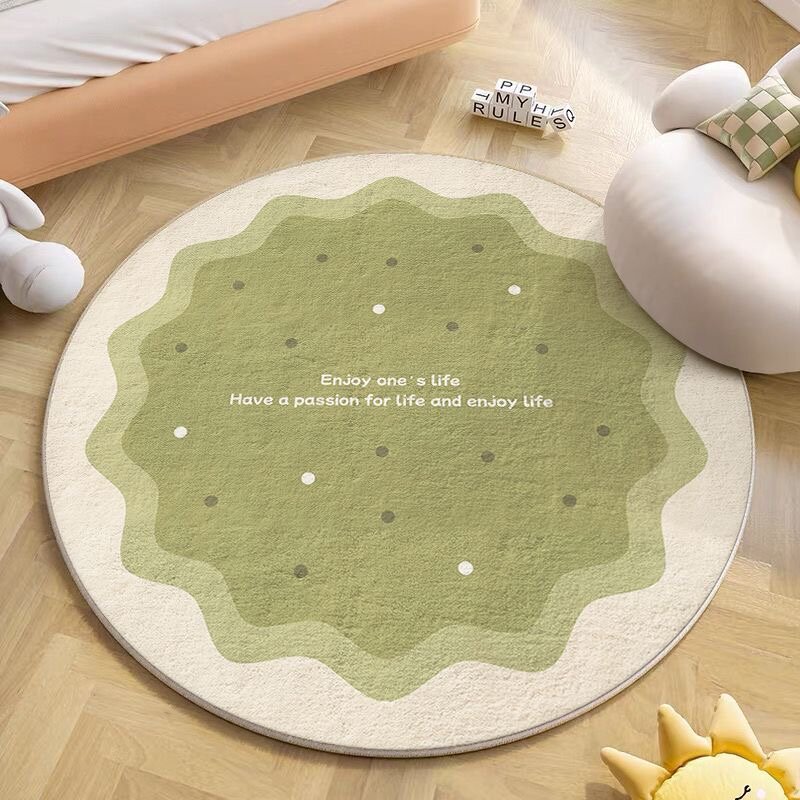 Круглый ковер кремового цвета в стиле Ins для детской комнаты, коврик под компьютерное кресло, прикроватный коврик для спальни, небольшой коврик с цветочным золотым узором для гостиной.