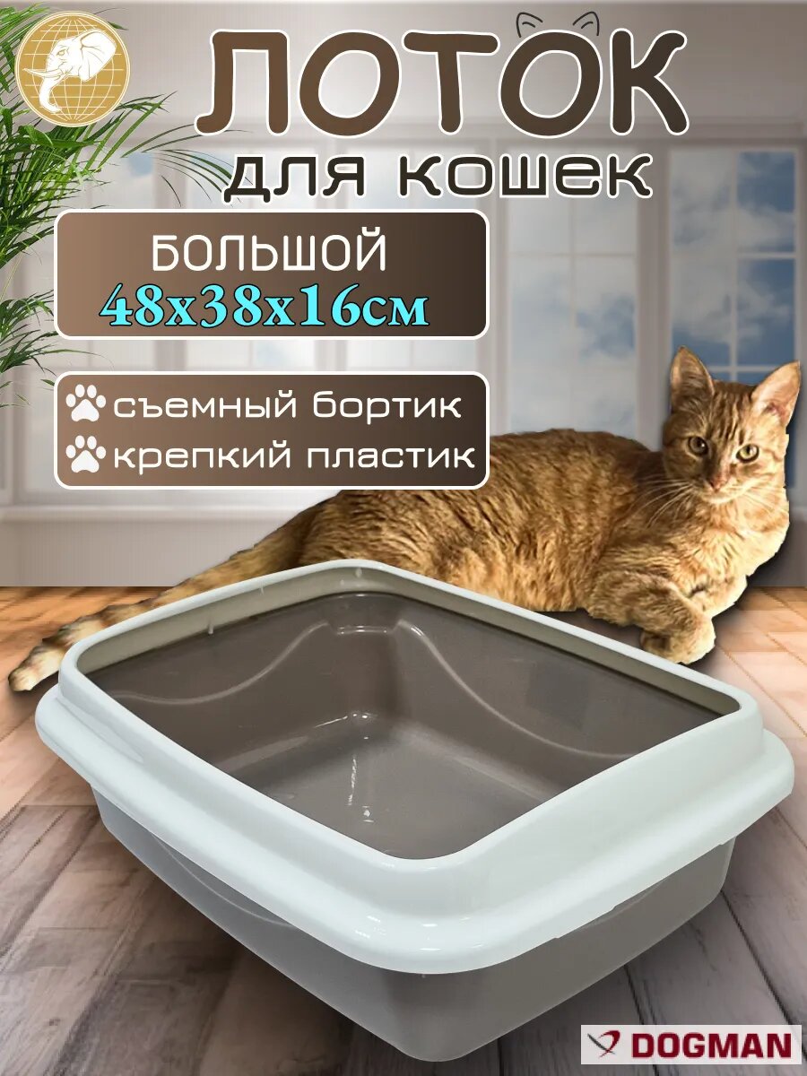 Лоток для кошек с бортиком 48х38х16см, светло-коричневый