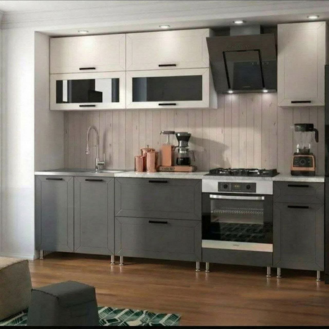 Кухонный гарнитур Монако МДФ 2,6м белый снег/графит со столешницей