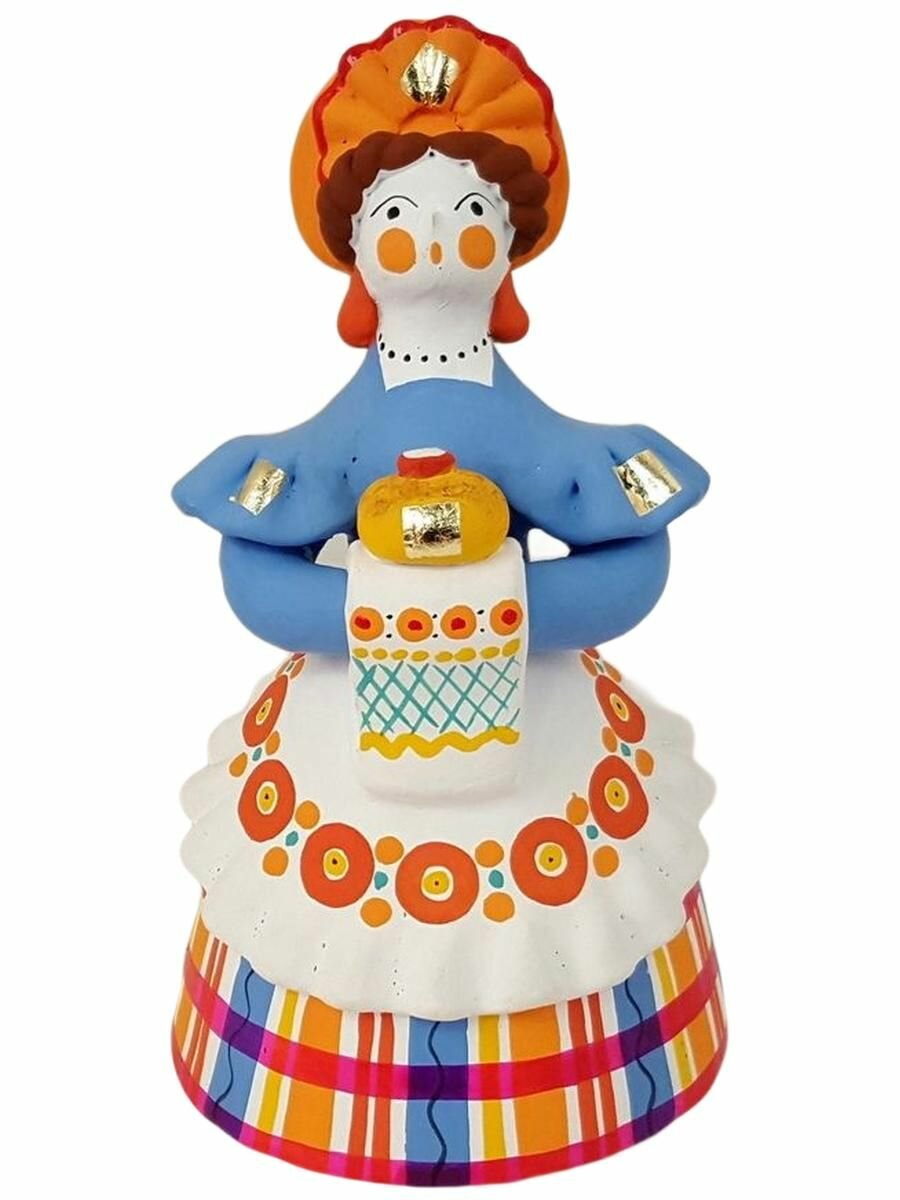 Барыня №3 с хлебом(1), Дымковская глиняная игрушка, ручная авторская работа