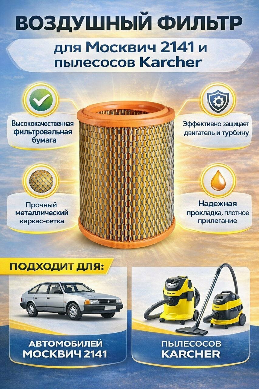 Воздушный фильтр для Москвич 2141 и пылесосов Karcher Керхер LUXE LX-2141-B