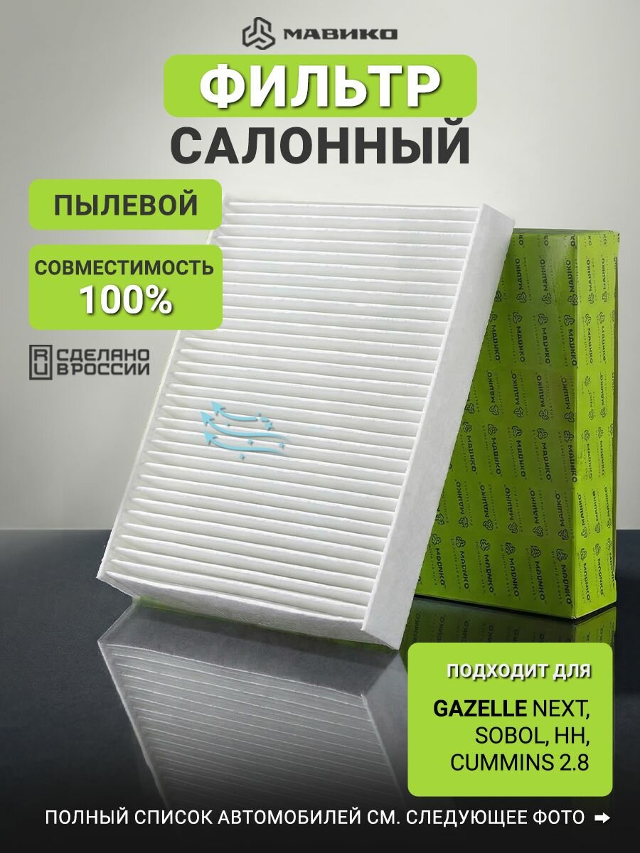 Фильтр салонный пылевой для ГАЗ Газель Некст, Соболь НН каминс 2.8; ГАЗон/Садко Некст камминс 2.8/3.8 / Фильтр салона GAZ GAZelle Next, Sobol NN G21/G31C, А274/А275, Cummins ISF2 2.8; GAZon Next