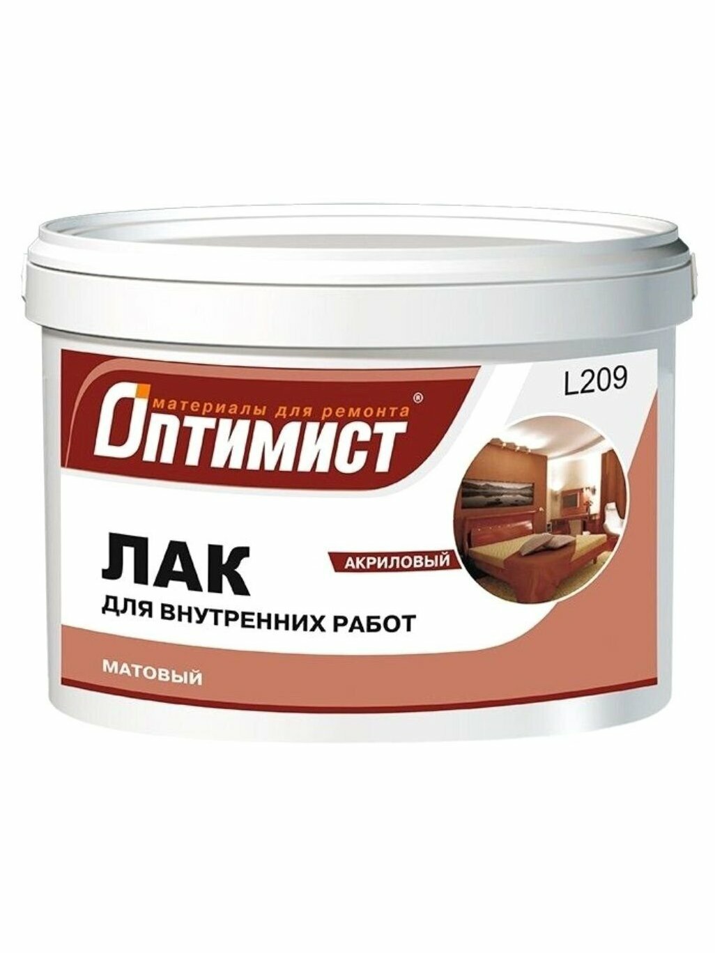 Матовый полиакриловый лак Оптимист L209 для внутренних и наружных работ, 0.9 кг, однокомпонентный состав