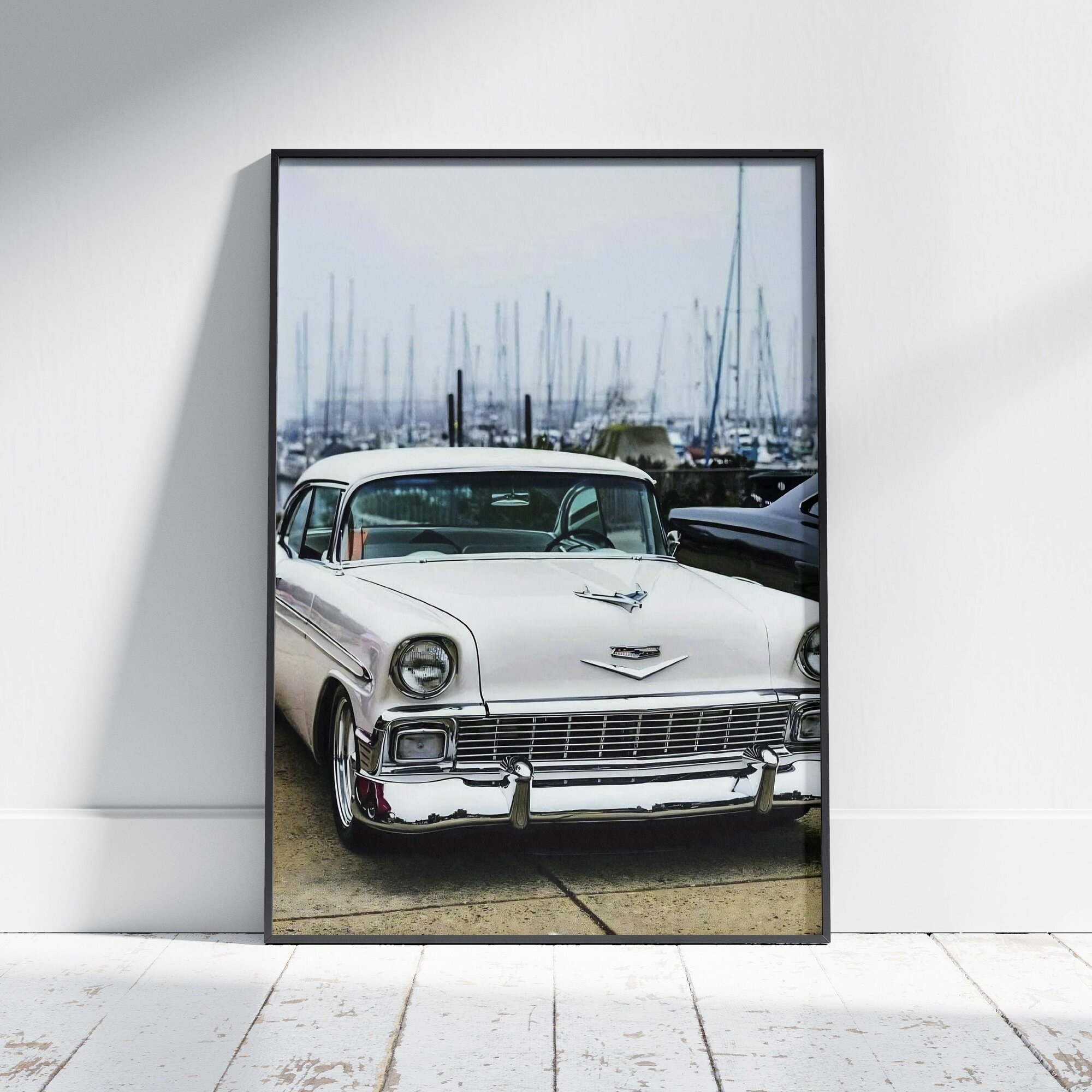 Плакат на стену для интерьера Культовые машины (Chevrolet Bel Air 3) - Постер по легендарным и классическим ретро автомобилям формата А4 (21x30 см)