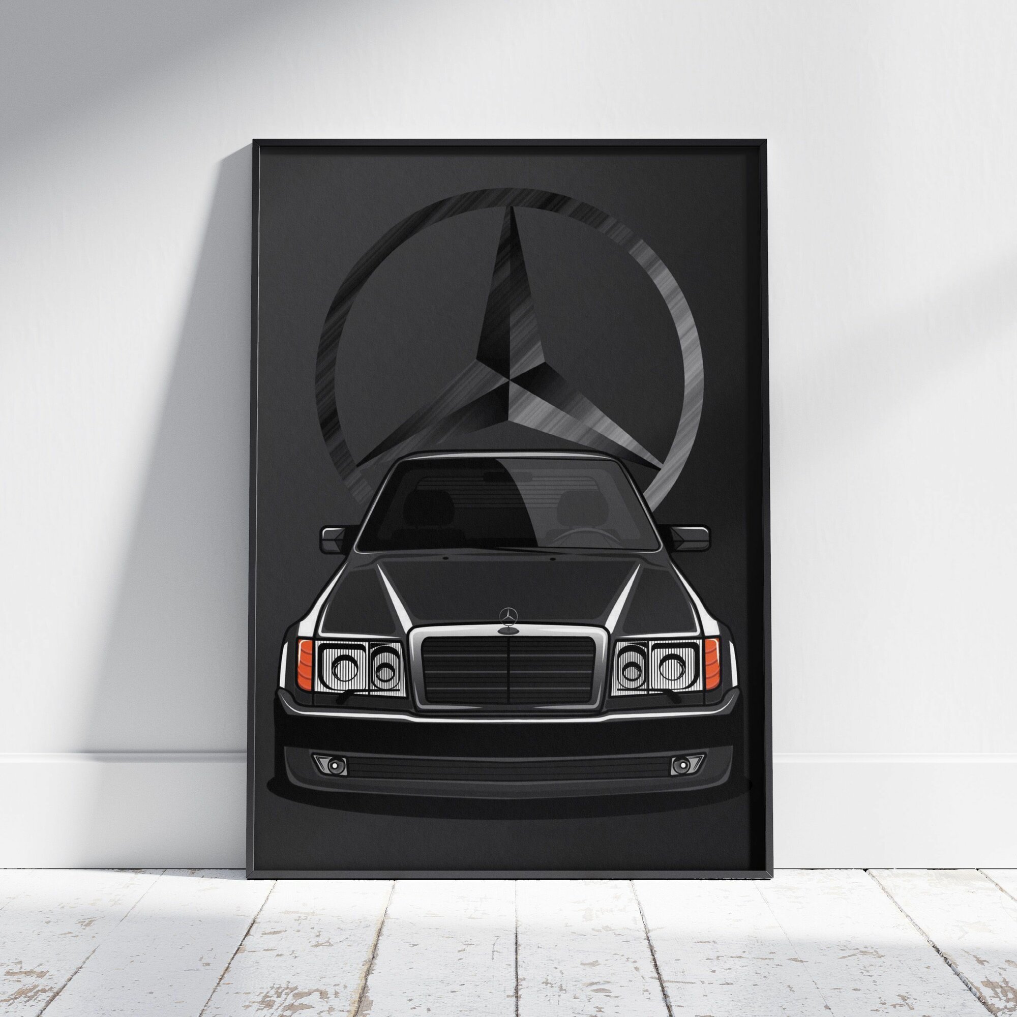Плакат на стену для интерьера Культовые машины (Mercedes Benz W124 1) - Постер по легендарным и классическим ретро автомобилям формата А4 (21x30 см)