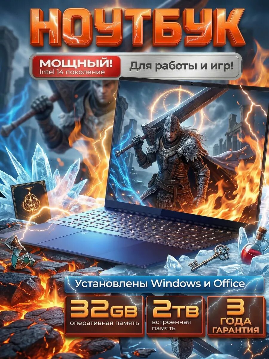 Ноутбук Intel H-Series, RAM 32GB, SSD 2048GB, 2026 + Windows, Office